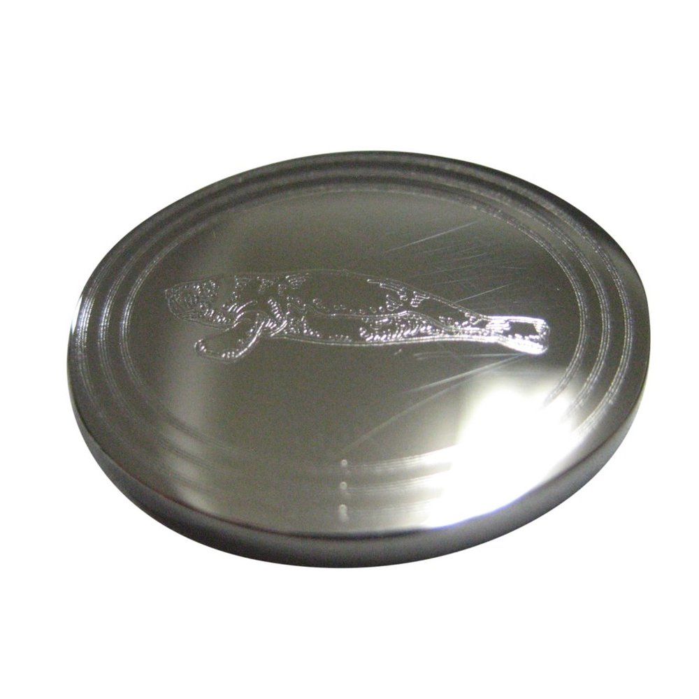 Silver Toned Oval Etched Manatee Magnet - Gem